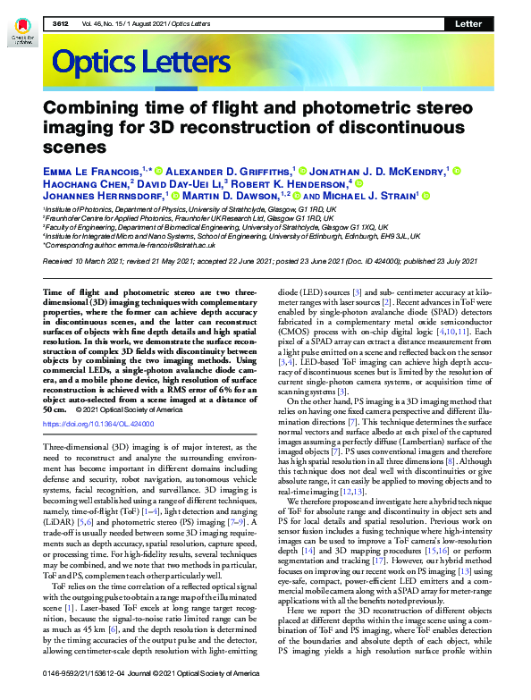 (PDF) Combining time of flight and photometric stereo imaging for 3D ...