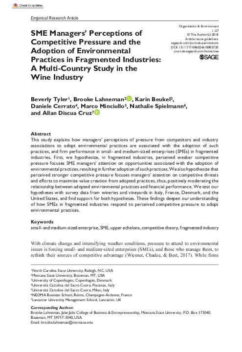 (PDF) SME Managers’ Perceptions of Competitive Pressure and the ...