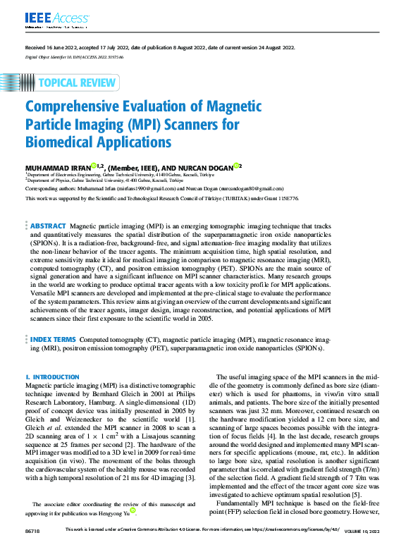 (PDF) Comprehensive Evaluation of Magnetic Particle Imaging (MPI) Scanners for Biomedical ...
