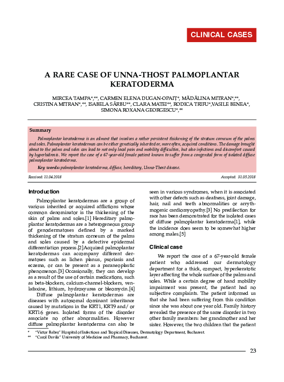 (PDF) A Rare Case of Unna-Thost Palmoplantar Keratoderma