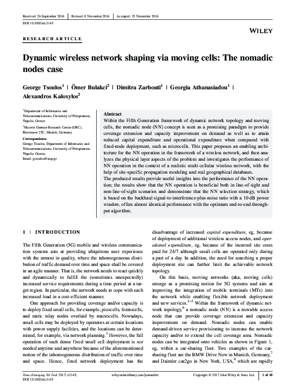 (PDF) Dynamic wireless network shaping via moving cells: The nomadic ...