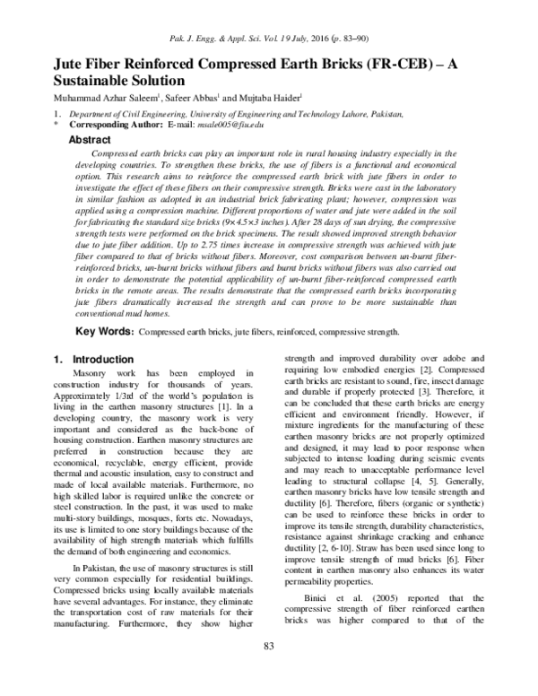 (PDF) Jute Fiber Reinforced Compressed Earth Bricks (FR-CEB) – A ...