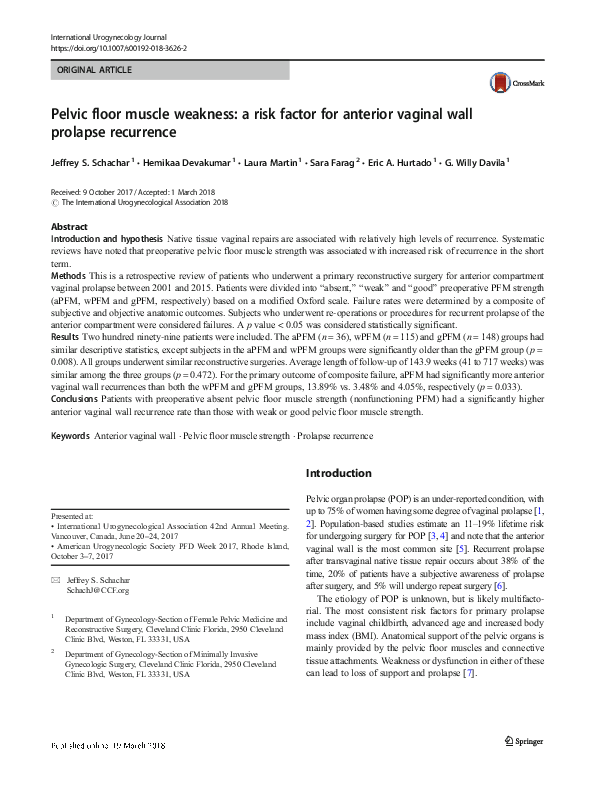 (PDF) Pelvic floor muscle weakness: a risk factor for anterior vaginal ...
