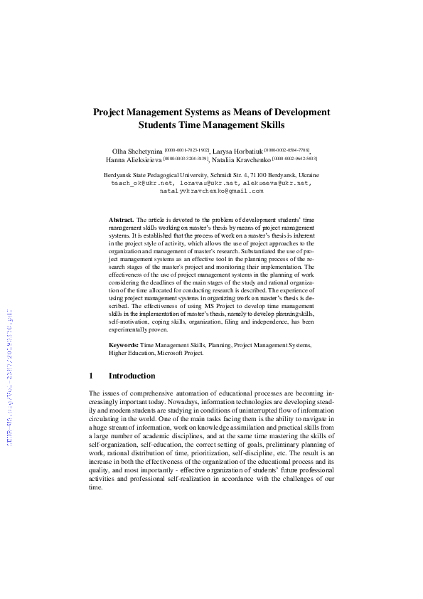 (PDF) Project Management Systems as Means of Development Students Time ...