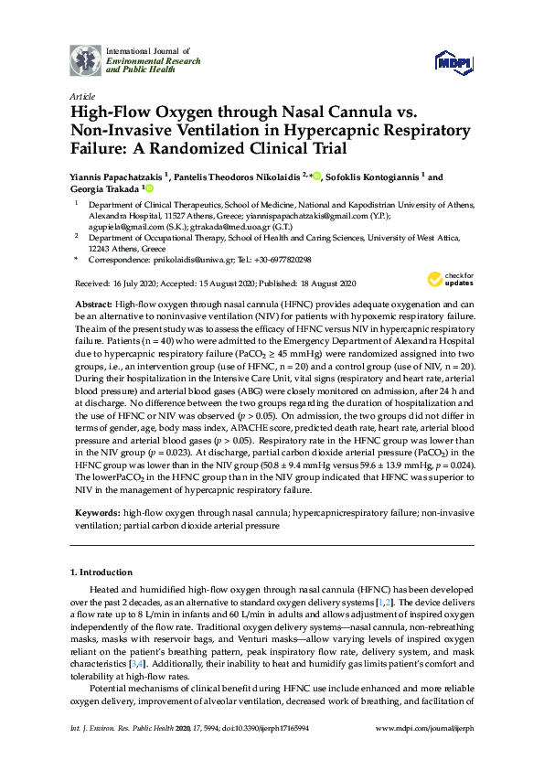 (PDF) High-Flow Oxygen through Nasal Cannula vs. Non-Invasive ...