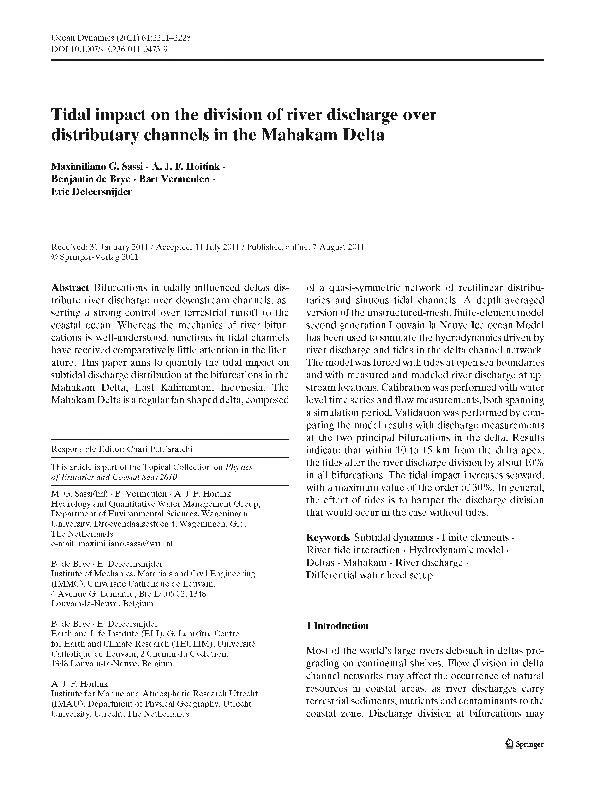 (PDF) Tidal impact on the division of river discharge over distributary ...