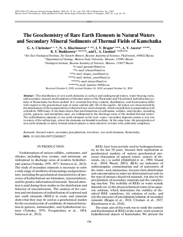 (PDF) Geochemistry of the rare earth elements in natural terrestrial waters: A review of what is ...
