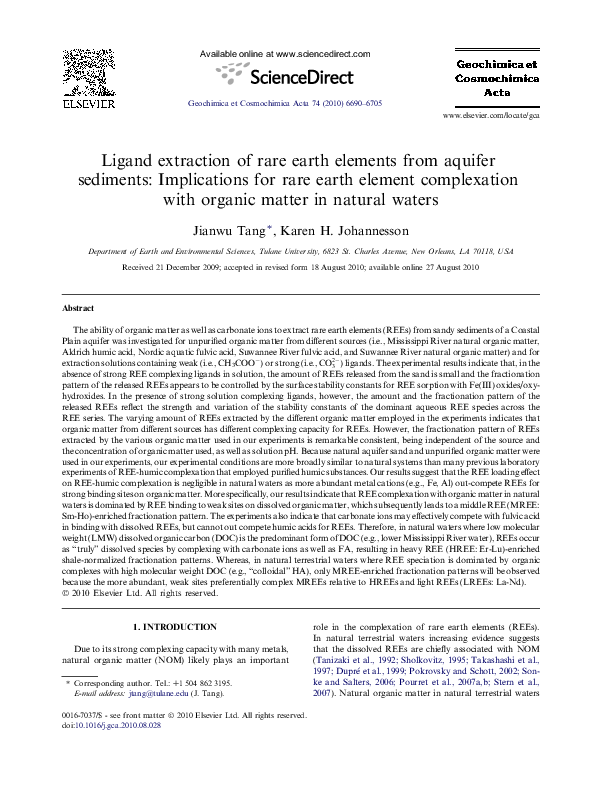 (PDF) Ligand extraction of rare earth elements from aquifer sediments ...