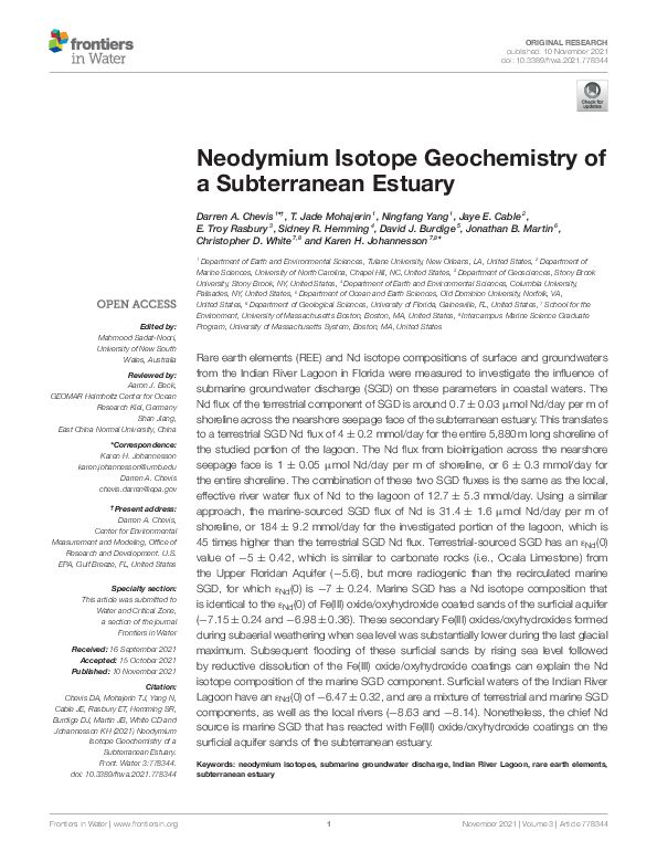 (PDF) Neodymium Isotope Geochemistry of a Subterranean Estuary