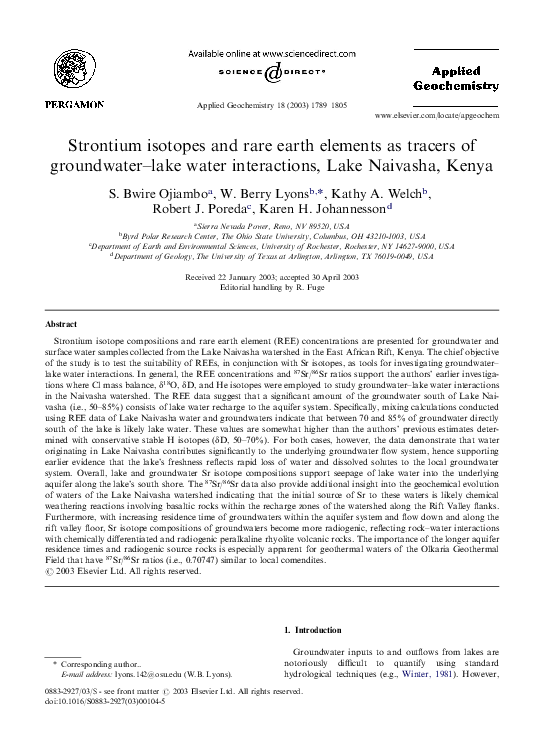 (PDF) Strontium isotopes and rare earth elements as tracers of ...