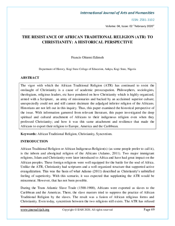 (PDF) The Resistance of African Traditional Religion (Atr) to ...