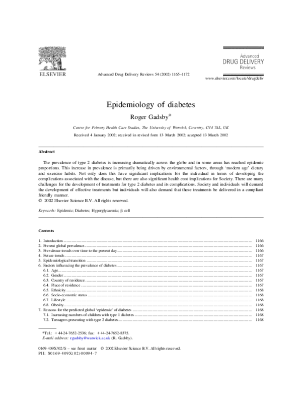 (PDF) Epidemiology of diabetes