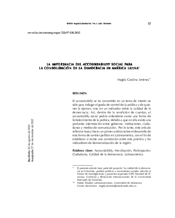 (PDF) La importancia del accountability social para la consolidación de la democracia en América ...