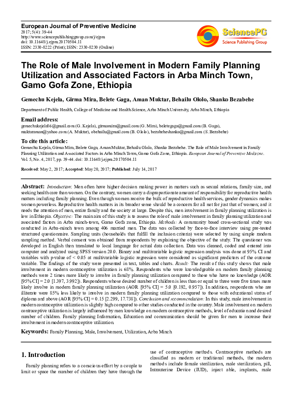(PDF) The Role of Male Involvement in Modern Family Planning ...