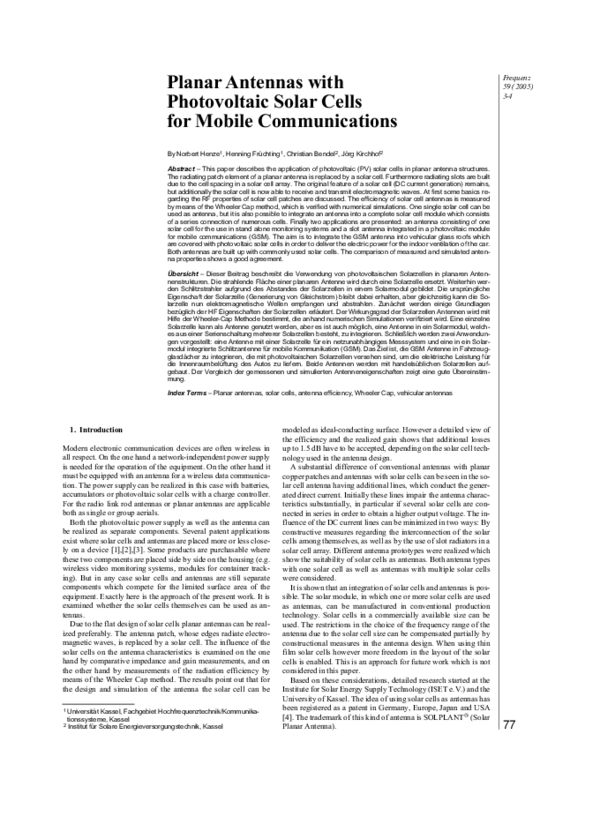 (PDF) Planar Antennas with Photovoltaic Solar Cells for Mobile ...