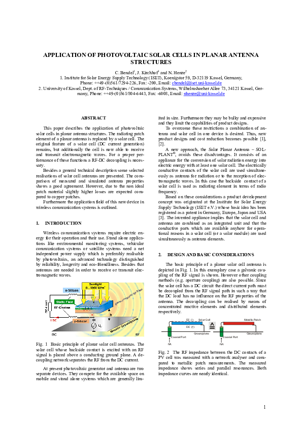 (PDF) Application of photovoltaic solar cells in planar antenna structures | Jörg Kirchhof ...