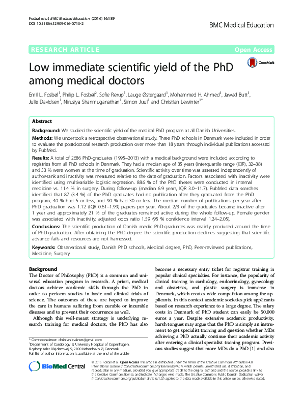 (PDF) Low immediate scientific yield of the PhD among medical doctors