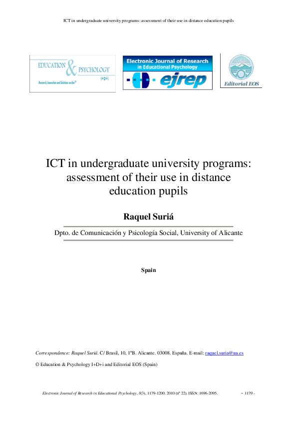 (PDF) ICT in undergraduate university programs: assessment of their use in distance education pupils