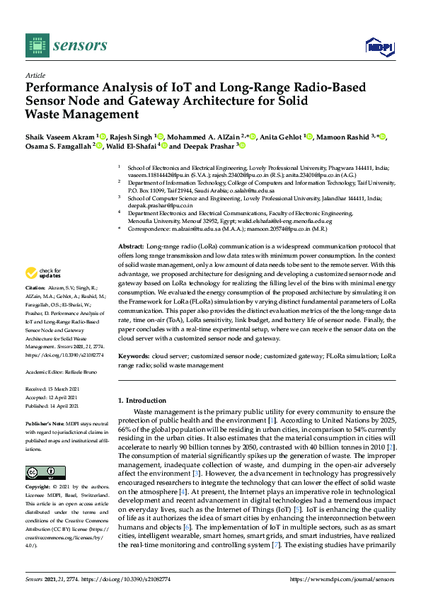 Pdf Performance Analysis Of Iot And Long Range Radio Based Sensor Node And Gateway