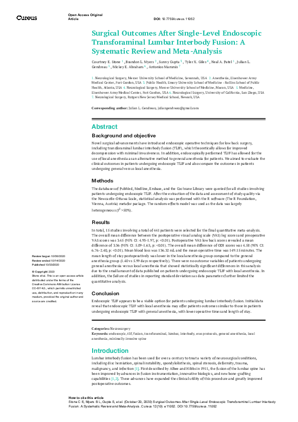 (PDF) Surgical Outcomes After Single-Level Endoscopic Transforaminal ...