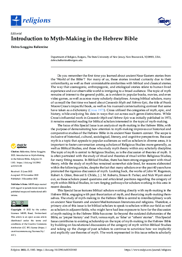 (PDF) Introduction to Myth-Making in the Hebrew Bible