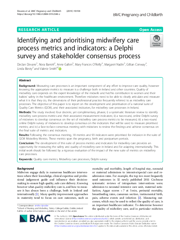 (PDF) Identifying and prioritising midwifery care process metrics and indicators: a Delphi ...