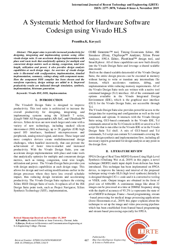 (PDF) A Systematic Method for Hardware Software Codesign using Vivado HLS