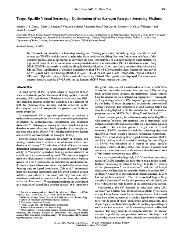 Pdf Target Specific Virtual Screening Optimization Of An Estrogen