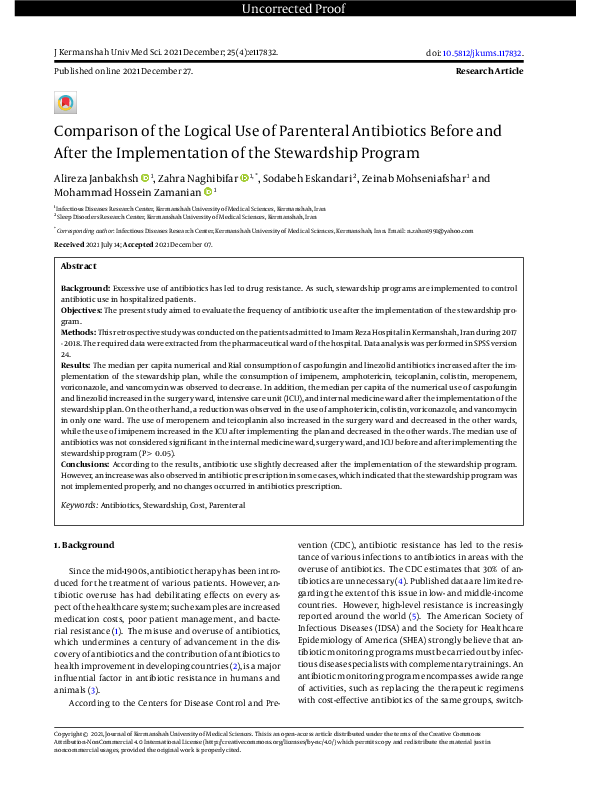 (PDF) Comparison of the Logical Use of Parenteral Antibiotics Before and After the ...