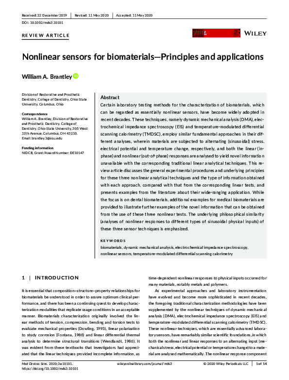(PDF) Nonlinear sensors for biomaterials—Principles and applications