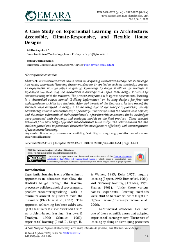 (PDF) A Case Study on Experiential Learning in Architecture: Accessible ...