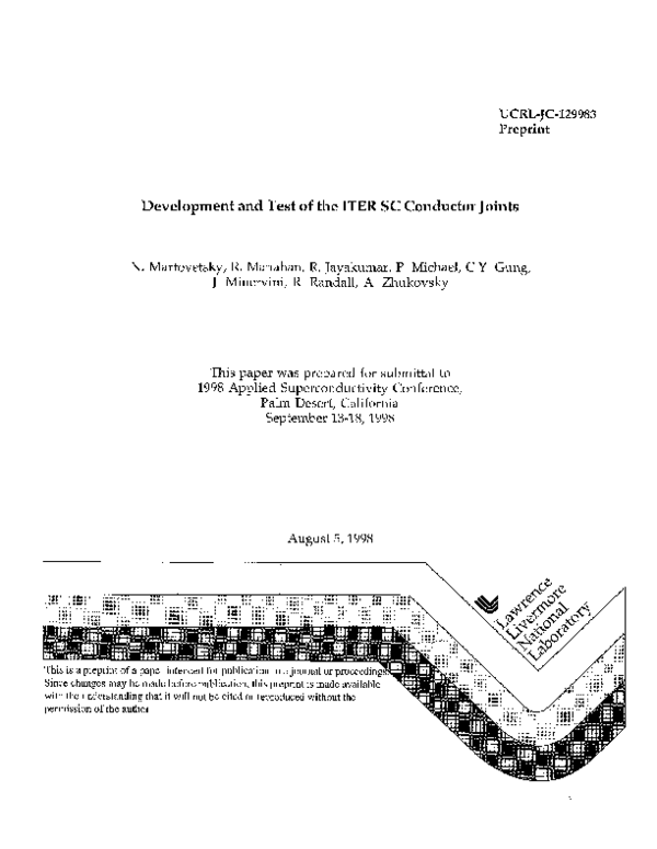 (PDF) Development and Test of the ITER Conductor Joints for the Central ...