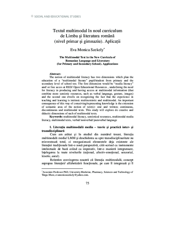 (PDF) Textul multimodal în noul curriculum de Limba si literatura român ...