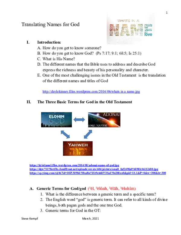 (PDF) Translating Names for God (Handout)