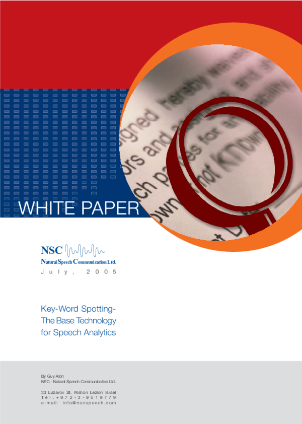 (PDF) Key-Word Spotting-The Base Technology for Speech Analytics | Guy ...