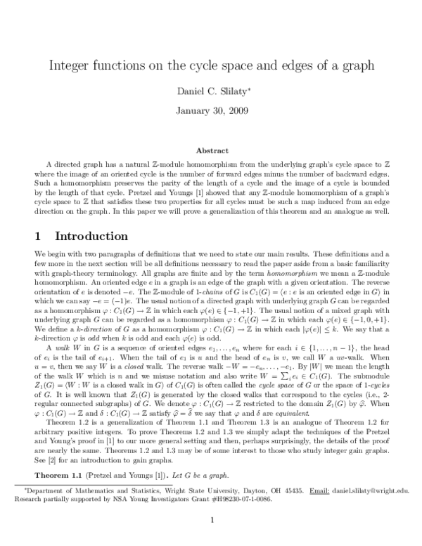 (PDF) Integer Functions on the Cycle Space and Edges of a Graph