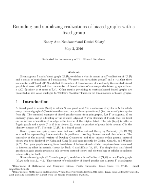 (PDF) Bounding and stabilizing realizations of biased graphs with a ...