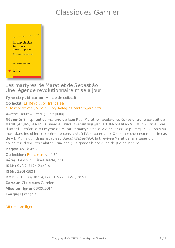 (PDF) Les martyres de Marat et de Sebastião - Une légende ...