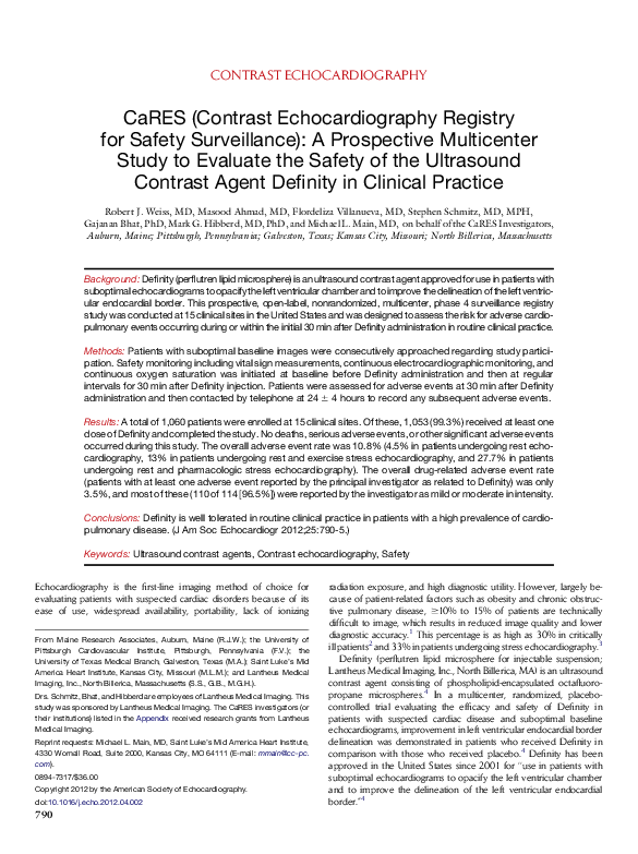 (PDF) CaRES (Contrast Echocardiography Registry for Safety Surveillance ...