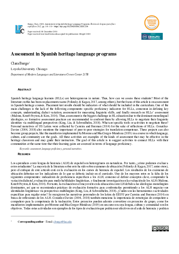 (PDF) Assessment in Spanish heritage language programs