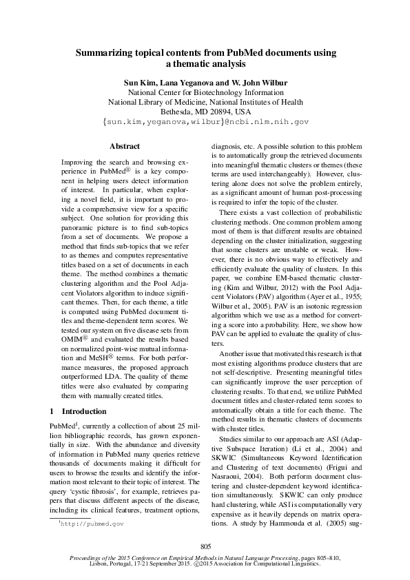 (PDF) Summarizing Topical Contents from PubMed Documents Using a ...