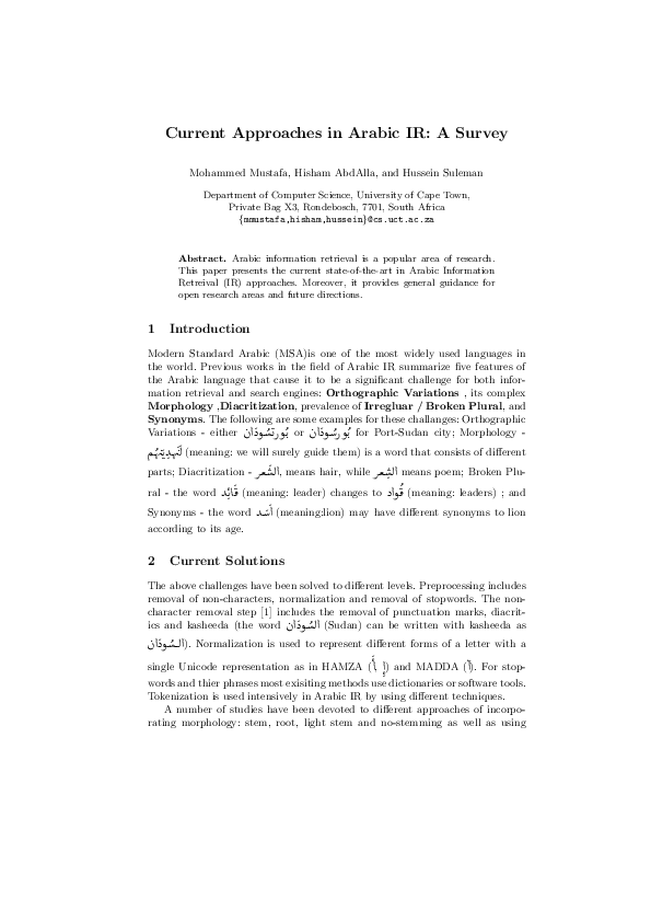 (PDF) Current Approaches in Arabic IR: A Survey