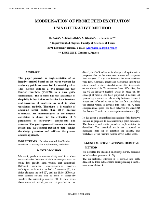 (PDF) Modelisation of probe feed excitation using iterative method
