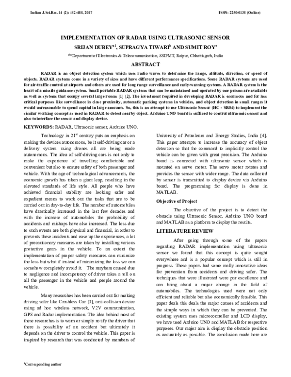 (PDF) Implementation of Radar Using Ultrasonic Sensor