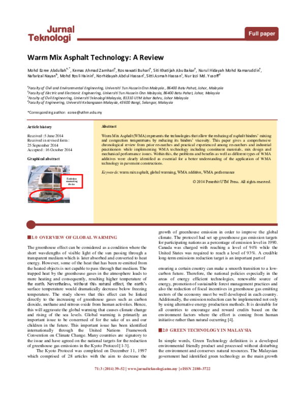 (PDF) Warm Mix Asphalt Technology: A Review