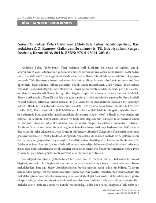 (PDF) Gabdulla Tukay Éntsiklopédiyesé [Abdullah Tukay Ansiklopedisi ...