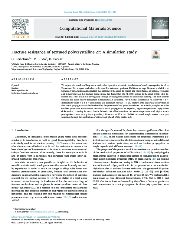 Pdf Fracture Resistance Of Textured Polycrystalline Zr A Simulation