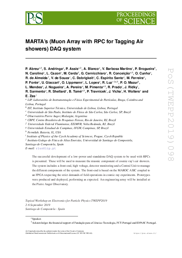 (PDF) MARTA’s (Muon Array with RPC for Tagging Air showers) DAQ system