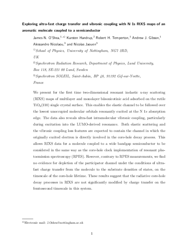 (PDF) Exploring ultra-fast charge transfer and vibronic coupling with N ...