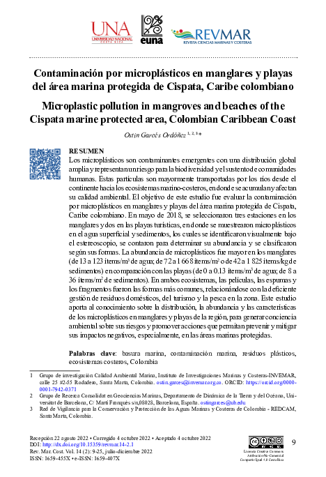 (PDF) Contaminación por microplásticos en manglares y playas del área ...